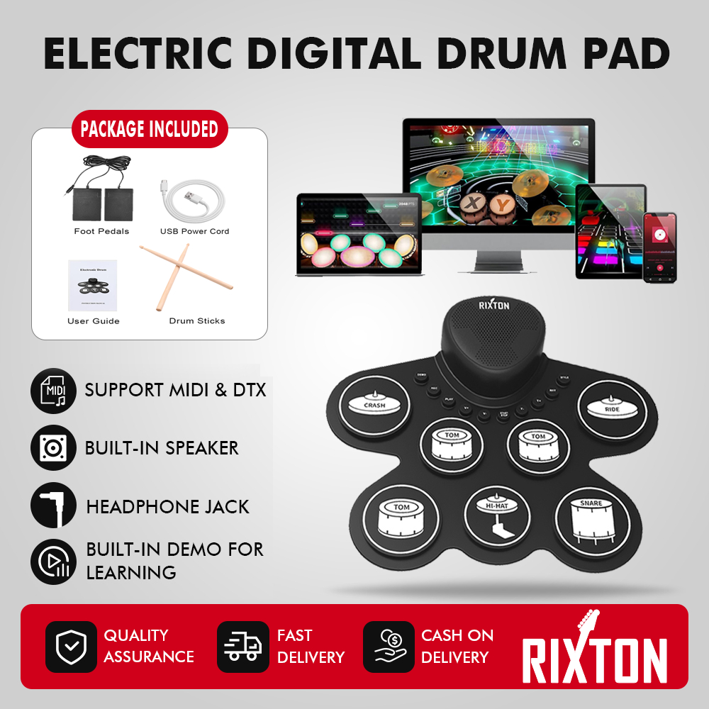 RIXTON Digital Electronic Drum Set 9 Pads USB Roll Up Silicone Digital ...