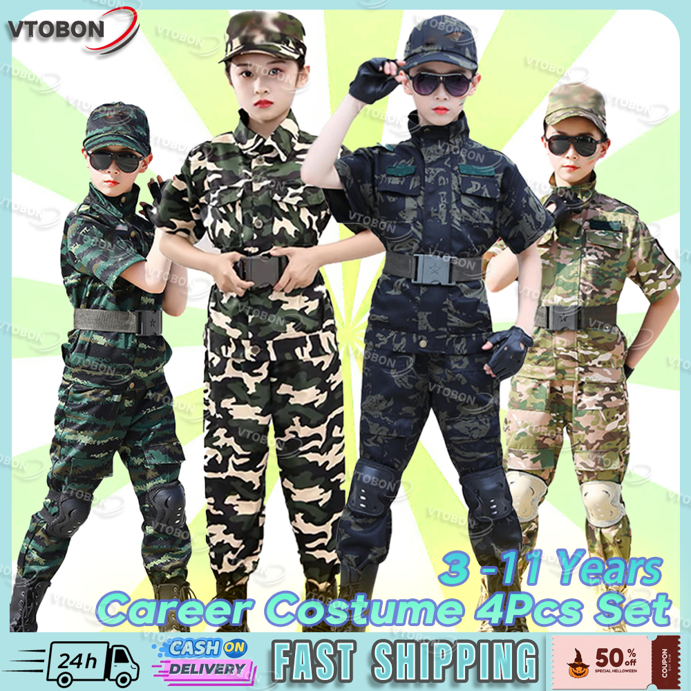 Kids Cosplay Career Costume for Boys Camouflage Army Cosplay Unisex ...