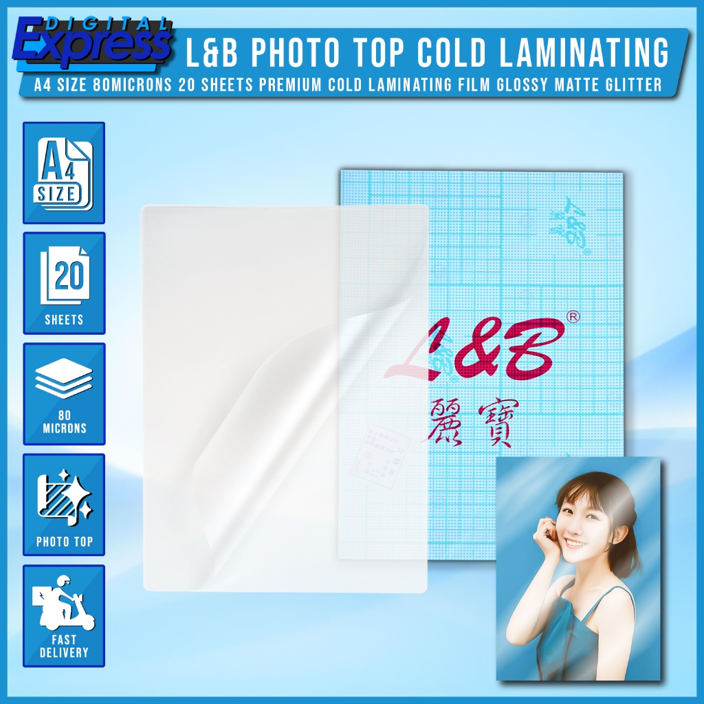 L&B Cold Laminating Film A4 20pcs 80 microns - Premium Photo Top Glossy ...