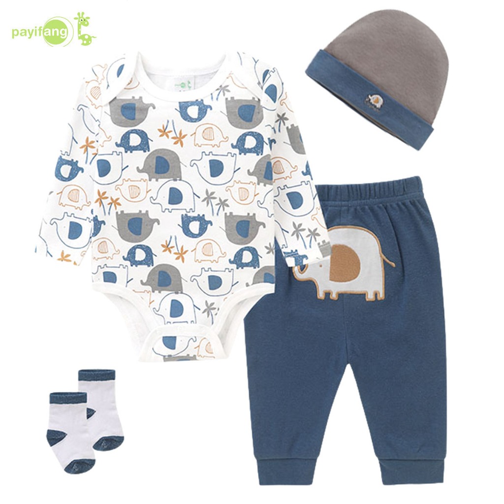 PAYI BABY-4PCS Newborn Cotton Bodysuit Baby Boy Long Sleeve Onesie ...
