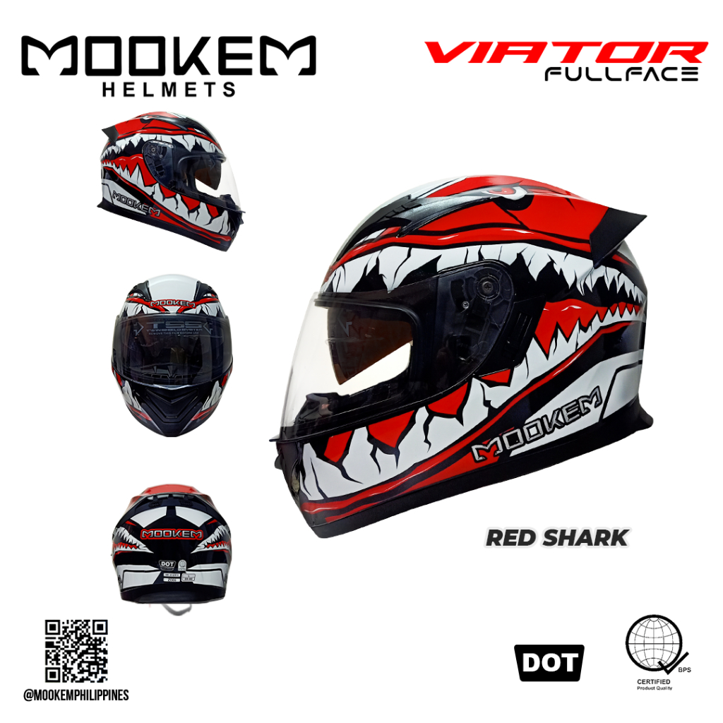 Mookem Helmet Z006 Viator Red Shark Full Face Dual Visor Helmet with ...