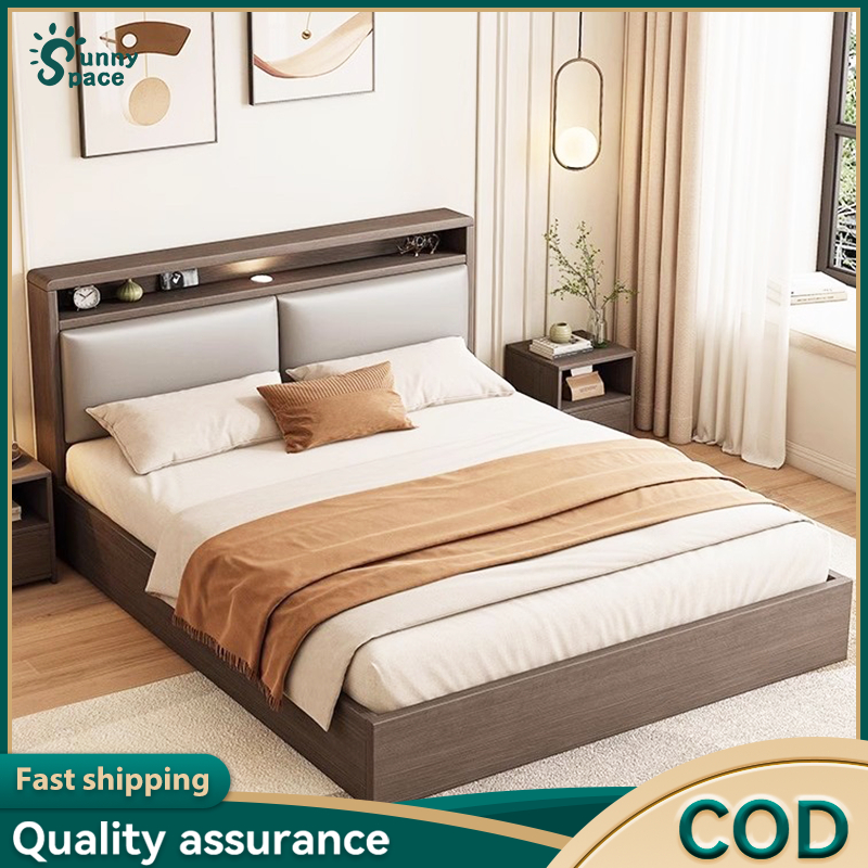 Solid Wood Bed Double Bed High End Simple Soft Leather Bed French ...