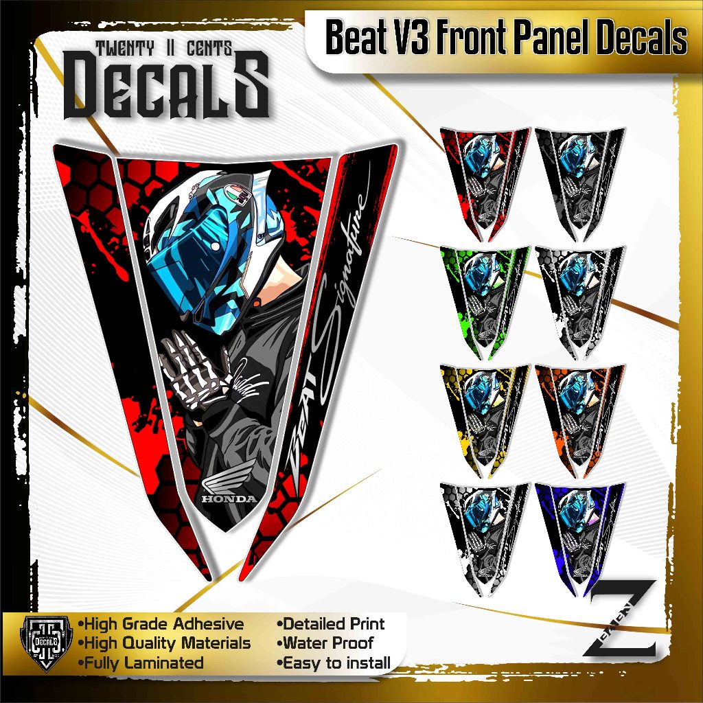 Honda Beat Fi V3 Front Panel High-Quality Decals and Stickers signature ...