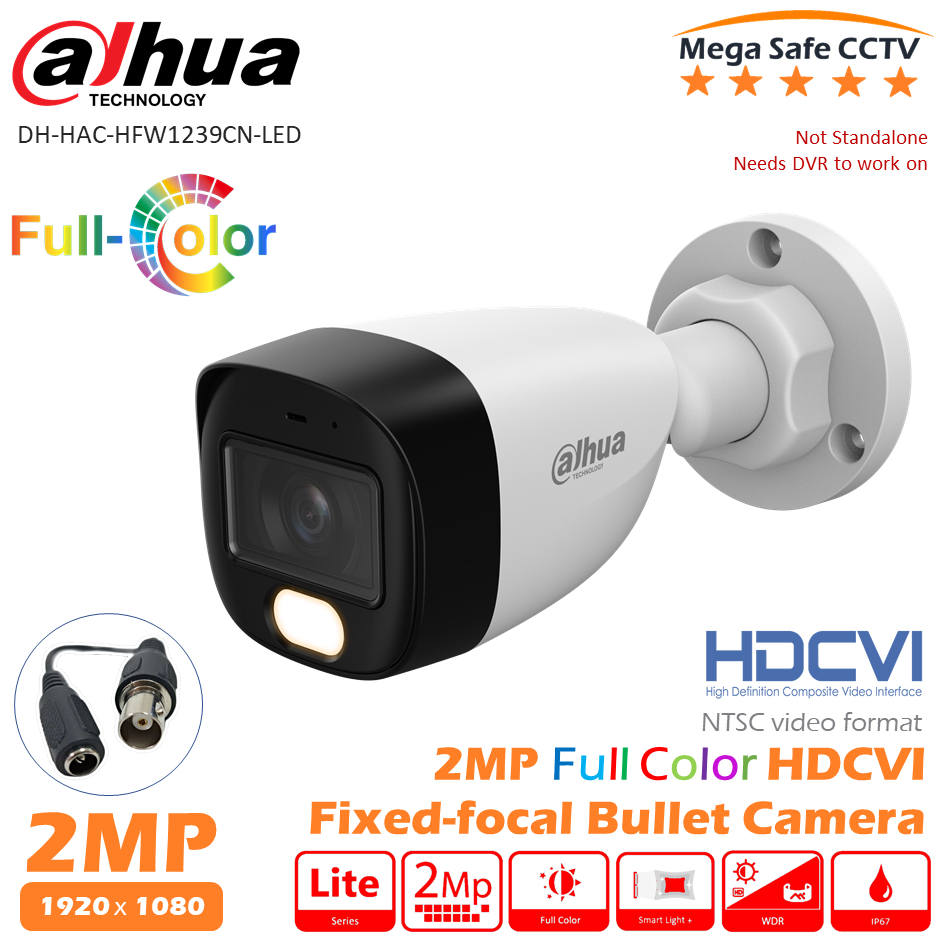 Dahua DH-HAC-HFW1239CN-A-LED 2MP Outdoor Full Color with Optional Audio, Bullet Analog CCTV ...