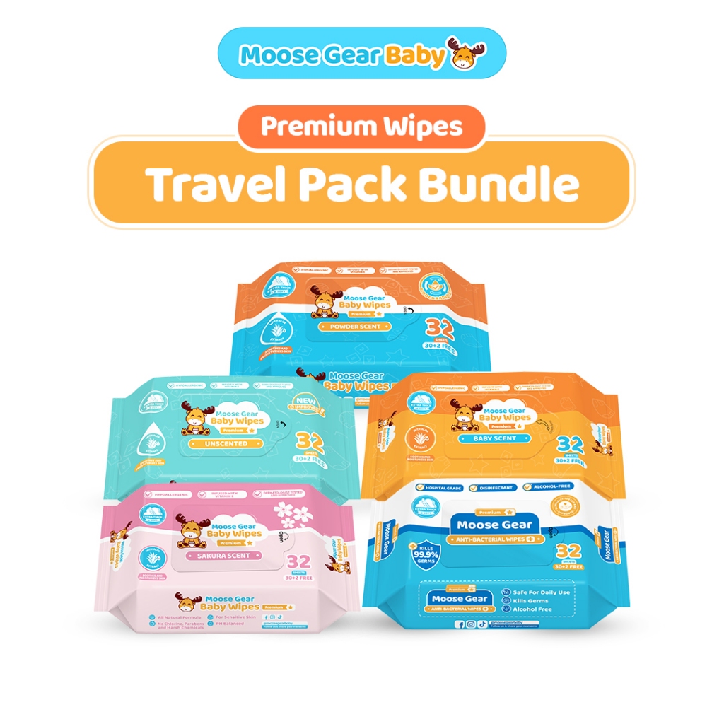 Moose Gear Baby Wipes Premium Travel Pack Bundle (Baby, Powder, Sakura ...