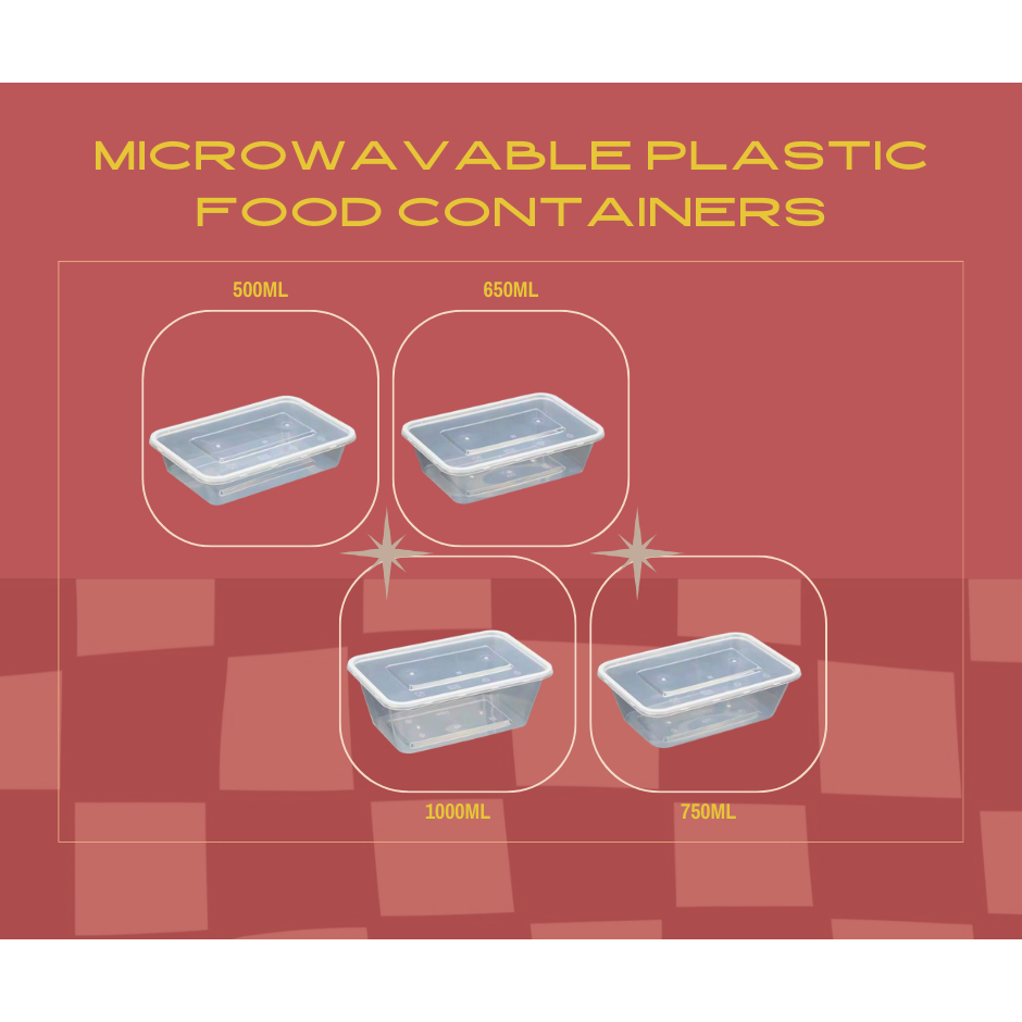 [50pcs] Rectangle Microwavable Food Container / Plastic tub (500ml, 650ml, 750ml, 1000ml ...