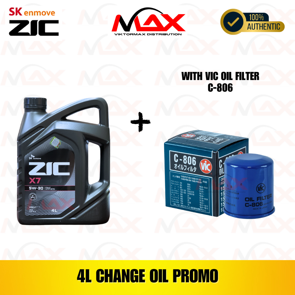 SK ZIC 4 Liters X7 5W30 For GASOLINE Engine with C-806 Vic Oil Filter ...