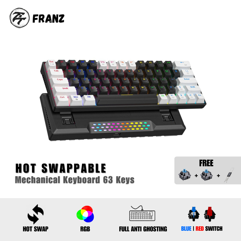 ZIFRIEND KA646 60% Hot Swappable Mechanical Gaming Keyboard Blue/Red ...