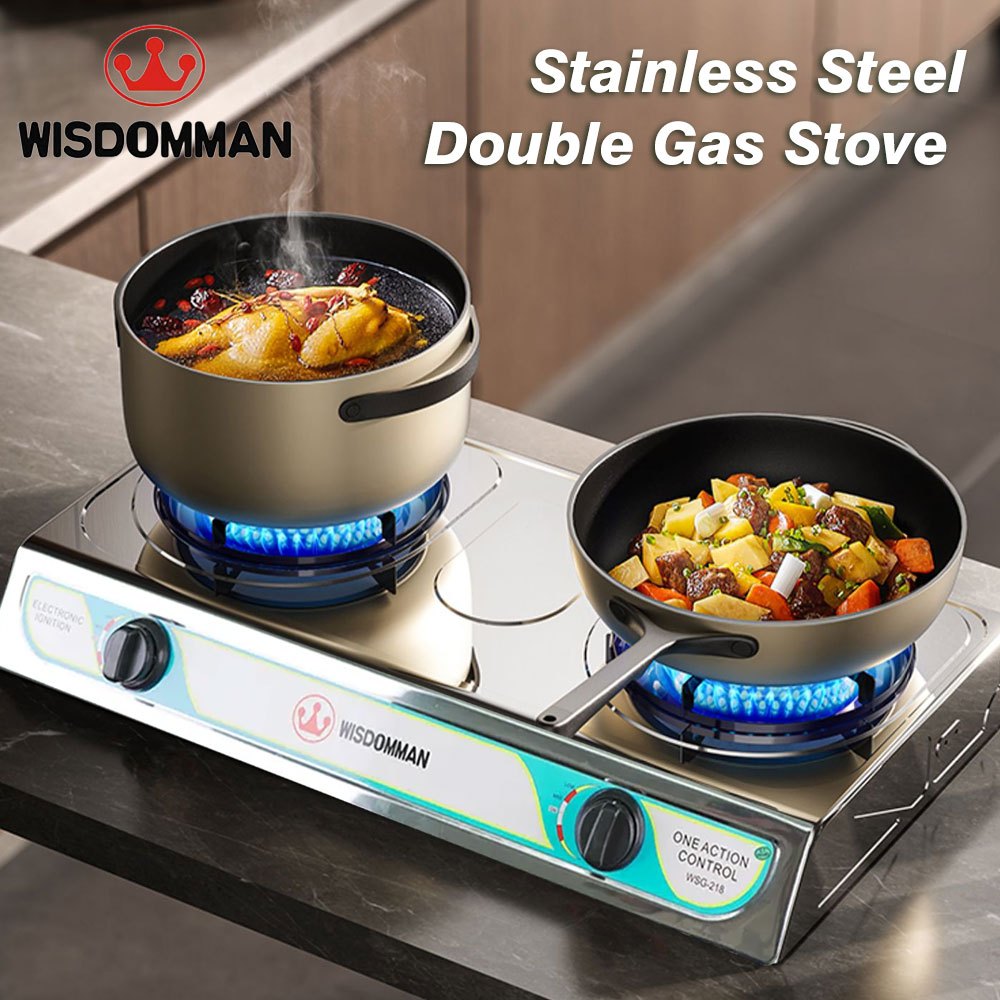 WISDOMMAN WSG-218 Stainless Steel Double Gas Stove Home Kitchen Gas ...