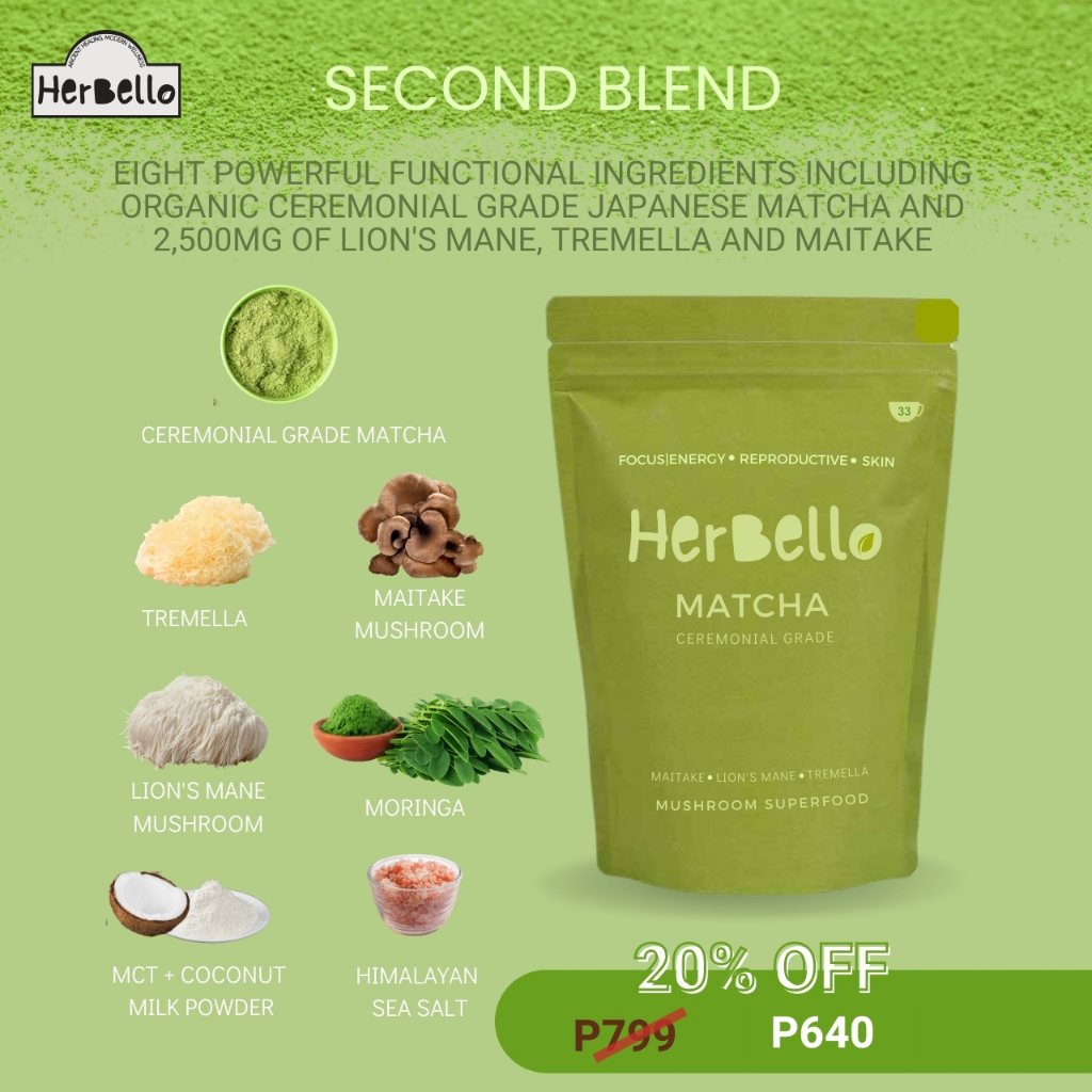 HerBello Mushroom Matcha| Ceremonial Grade Matcha | Japanese Matcha ...