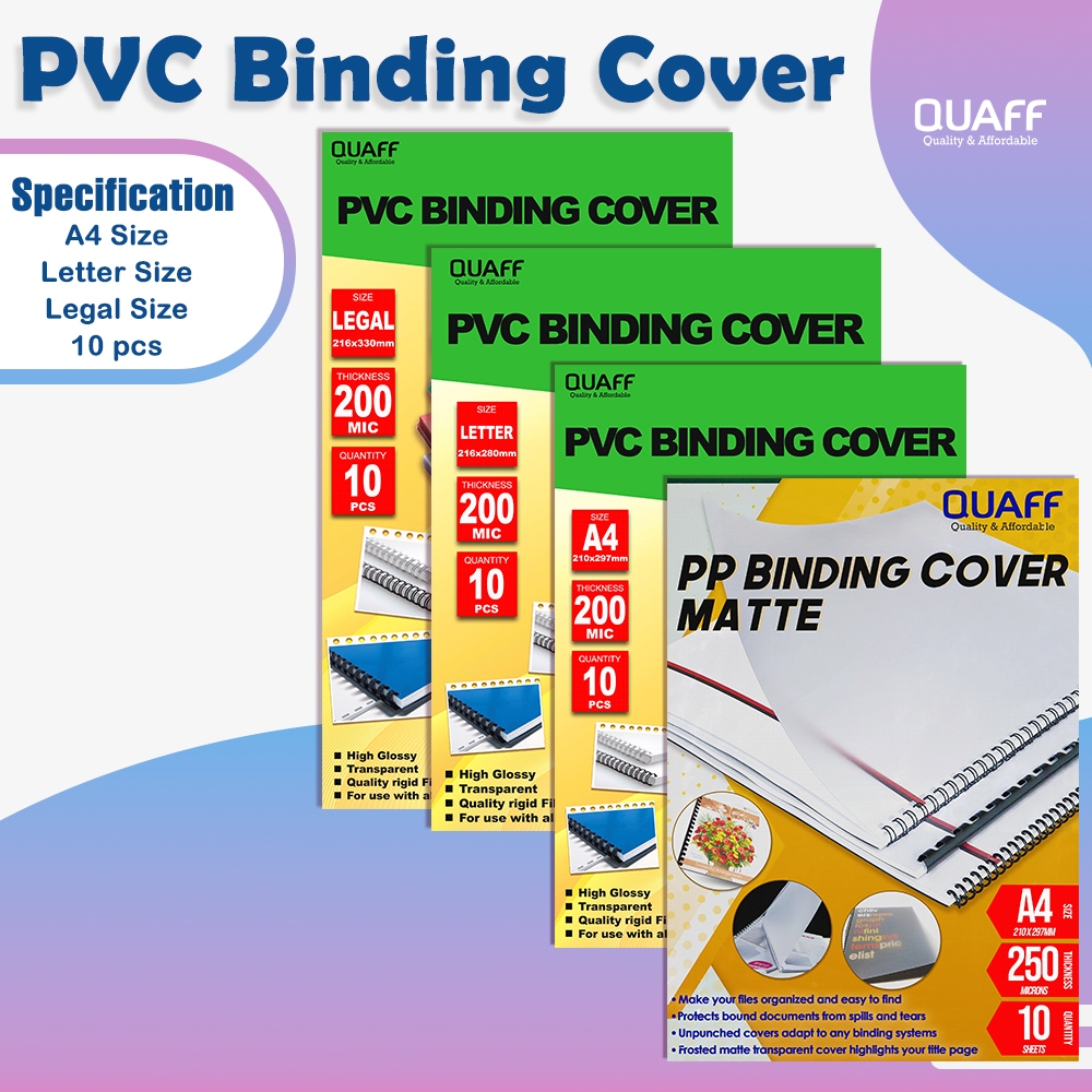 10sheets QUAFF Bing Cover Short / A4 / Long PVC Binding Cover & PP ...