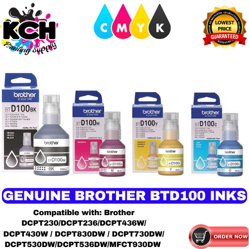 100% ORIGINAL Brother BTD100 Ink Bottle (BLACK/MAGENTA/YELLOW/CYAN ...