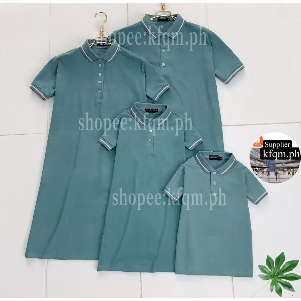 fashion mint green color family set polo shirt dress uniform cotton 13 ...