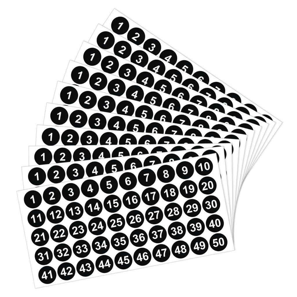 10 Sheets 1-50 Number Label Sticker Round Consecutive Number Stickers ...