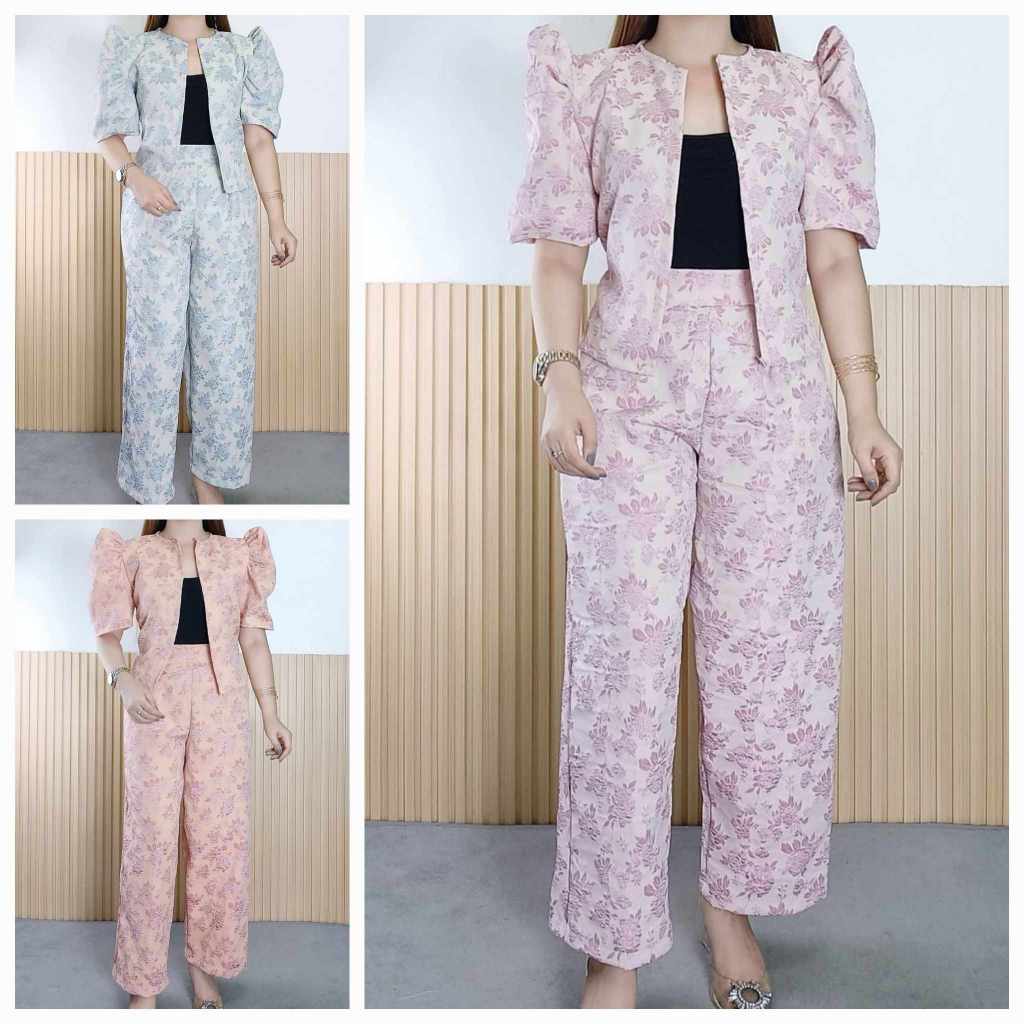 Rey Puff Sleeves Modern Filipiniana Bolero Blazer and Pants Terno Set ...
