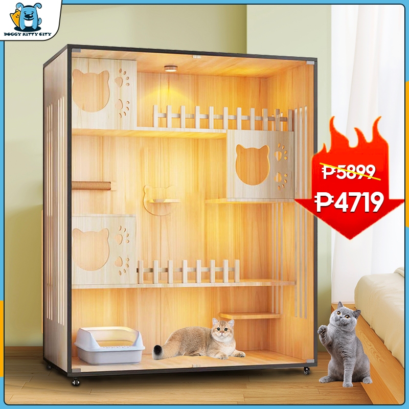 Cat Villa Cat Cabin Solid Wood Cat House Wooden Cat Cage Cat Cat House ...