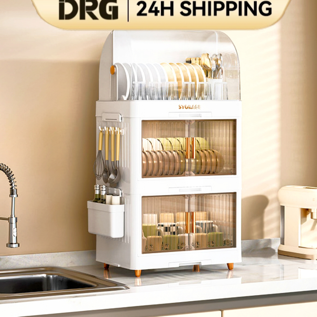 DRG Plastic Dish Cabinet Foldable Dish Drainer Drying Rack Aesthetic ...