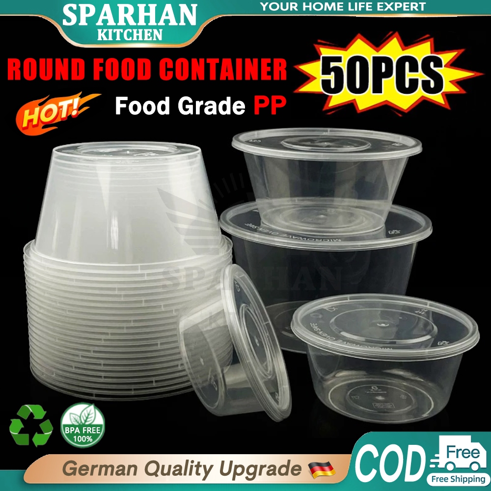 【50PCS】Round Microwavable Food Container Disposable Transparent Plastic ...