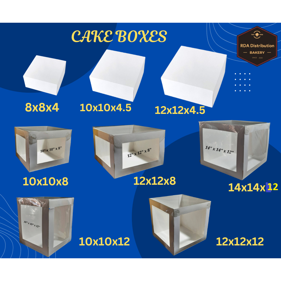 White Ordinary Cake box (8x8x4, 10x10x4.5, 12x12x4.5)- 25pcs | Shopee ...