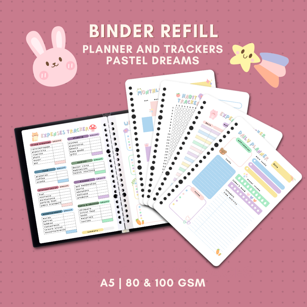 Binder Refill Pastel Dreams | A5 Binder Loose Leaf Paper Refill | Ink ...
