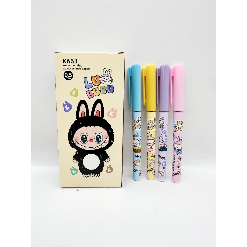 K-663 YULIN 1 Box/12 Black Ink Gel Pens Labubu Style Student Writing ...