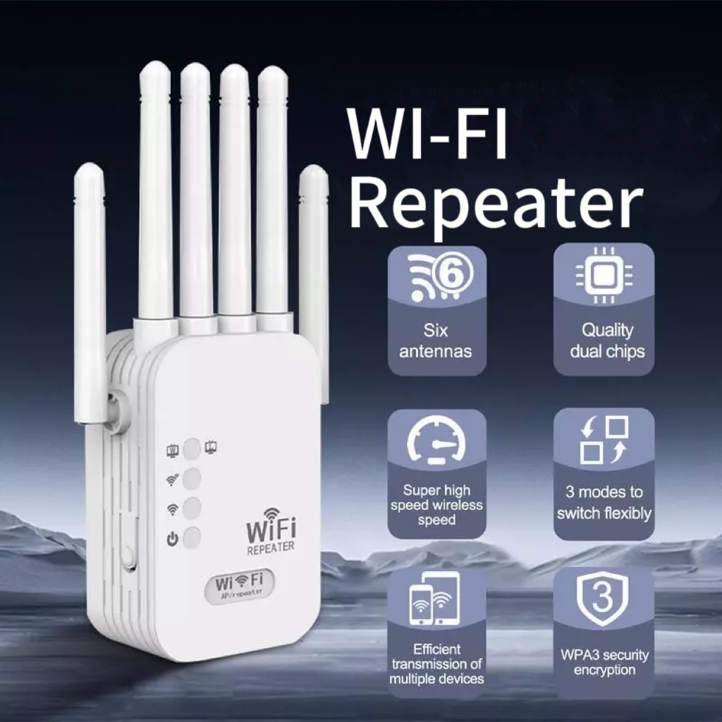 100% Wifi Repeater 300M six antennas Fast Speed WiFi Range Extender 2 ...