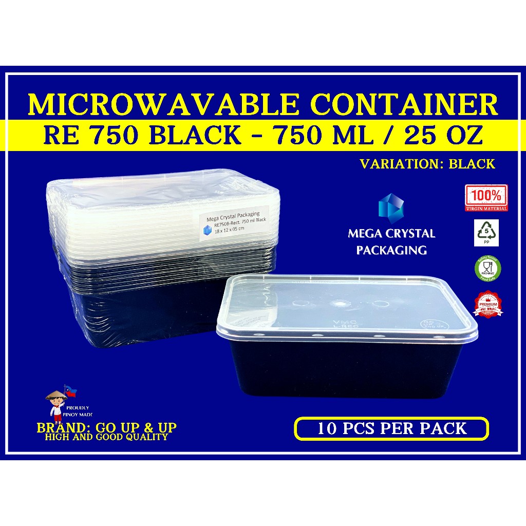 [ 10 Pcs ] Microwavable Container RE 750 - Rectangular 750 ml BLACK ...