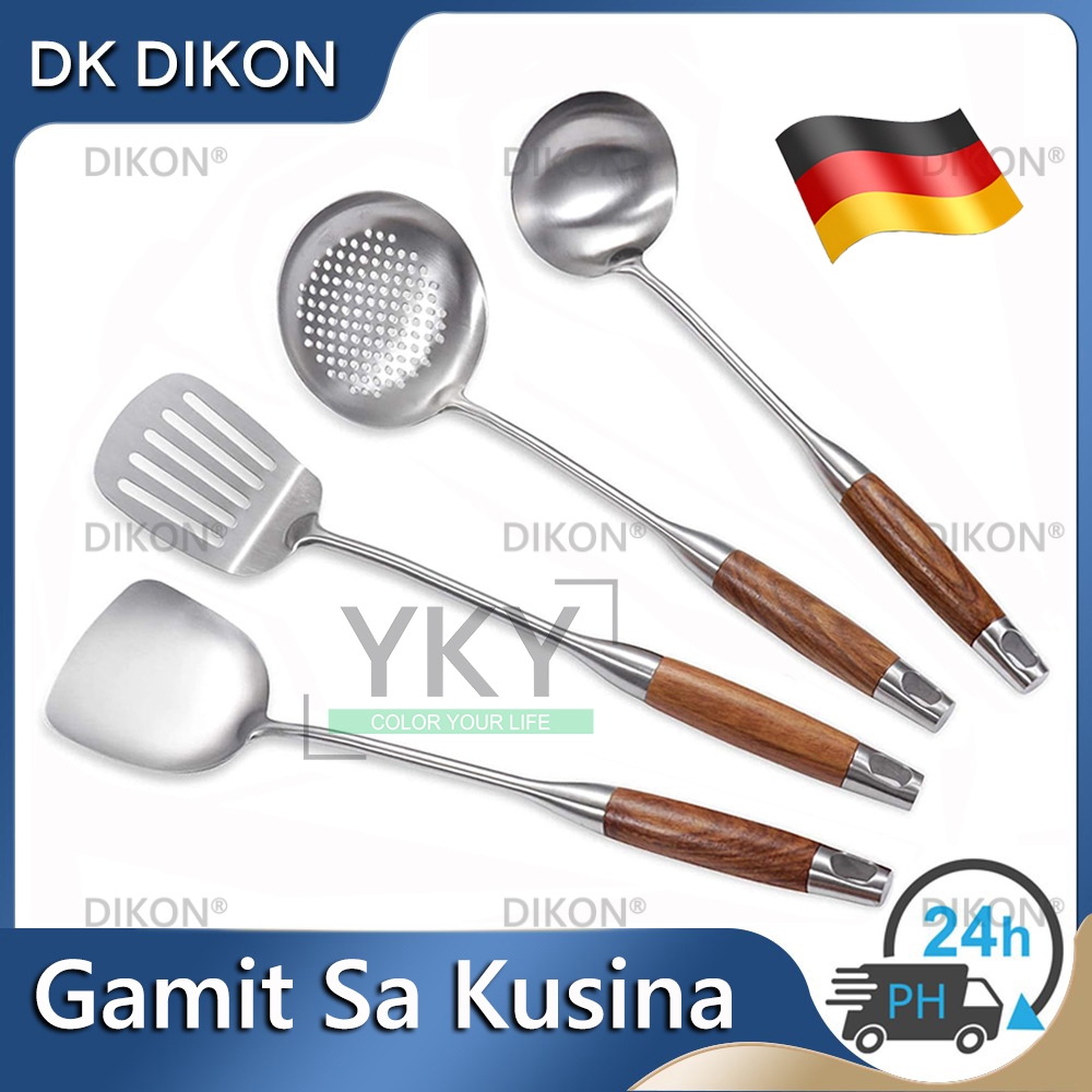 Stainless Steel Wok Spatula Ladle Skimmer Wooden Handle Kitchen ...
