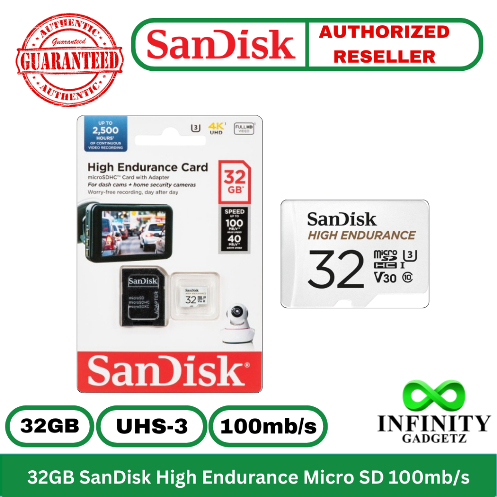 SanDisk High Endurance 32GB Micro SD memory Card for Dashcam and CCTV SDSQQNR-032G | Shopee ...