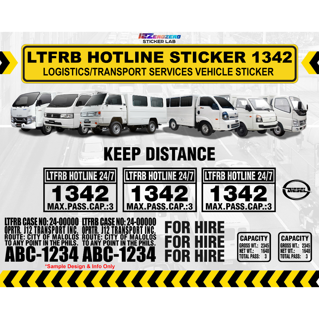 LTFRB HOTLINE STICKER 1342 / LOGISTICS & TRANSPORT SERVICES - KEEP ...