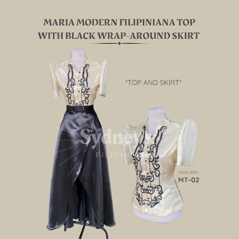 Maria Modern Filipiniana Top with Wrap-Around Black Skirt High Quality ...