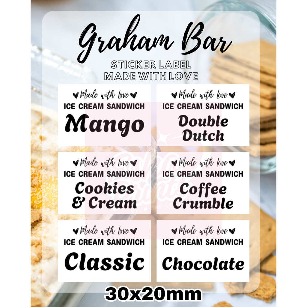 100pcs + 5 pcs FREE - "made with love" GRAHAM BAR STICKER LABEL ...