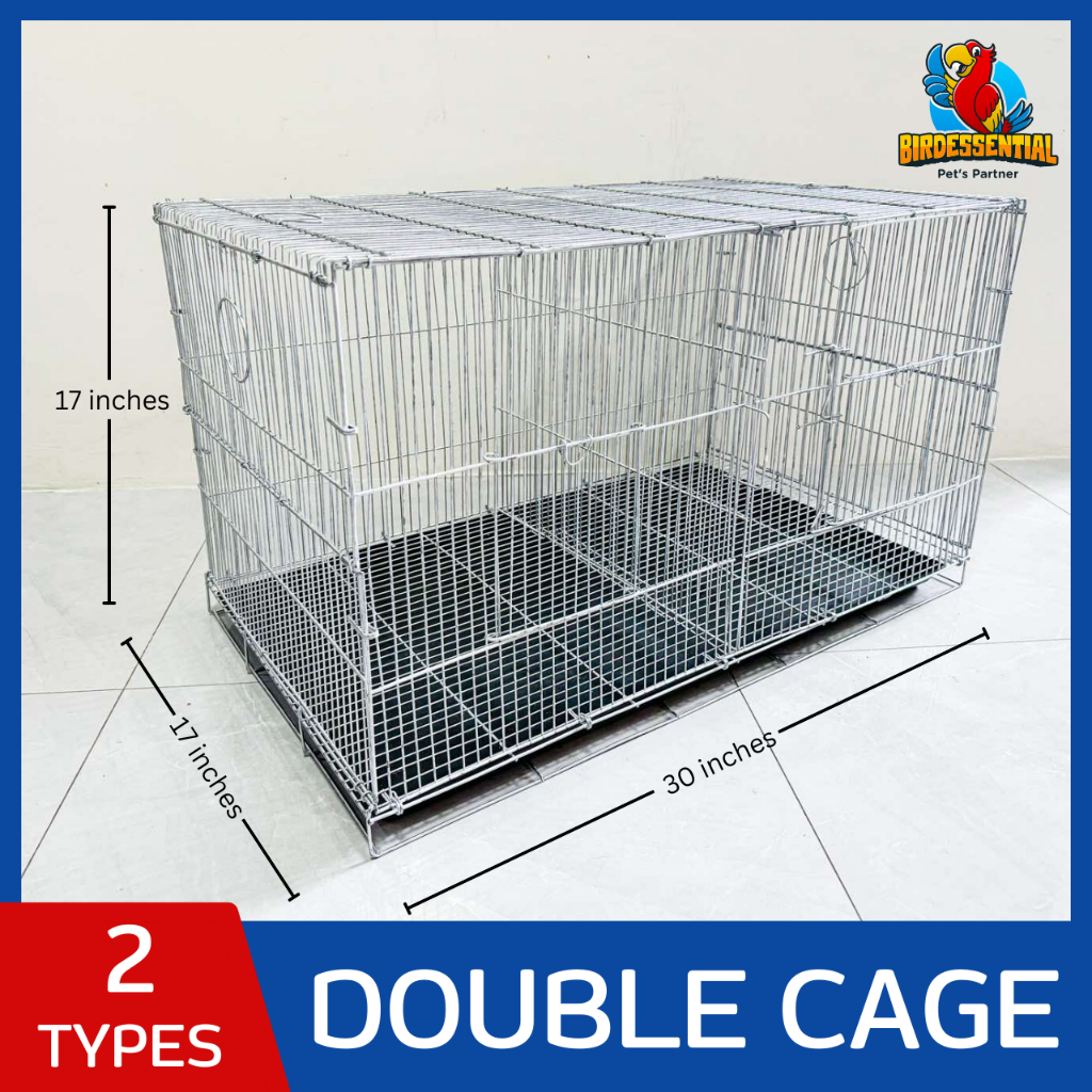 Collapsible Double Cage (17x30 inches) with divider for pets Birds ...