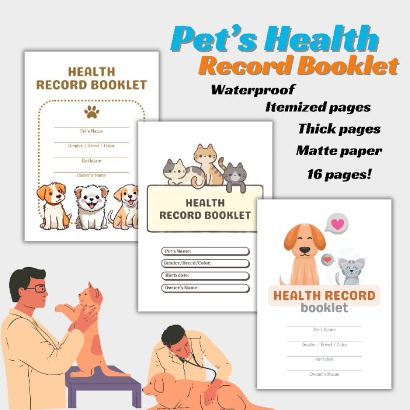WATERPROOF PETS VACCINATION BOOKLET (CAT & DOG) HEALTH RECORD VET ...