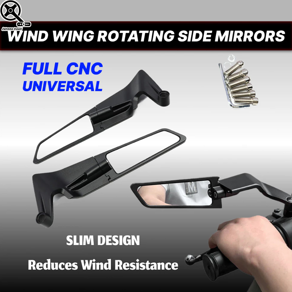 Universal Motorcycle Side Mirror Rearview Mirrors Wind Wing Rotating ...