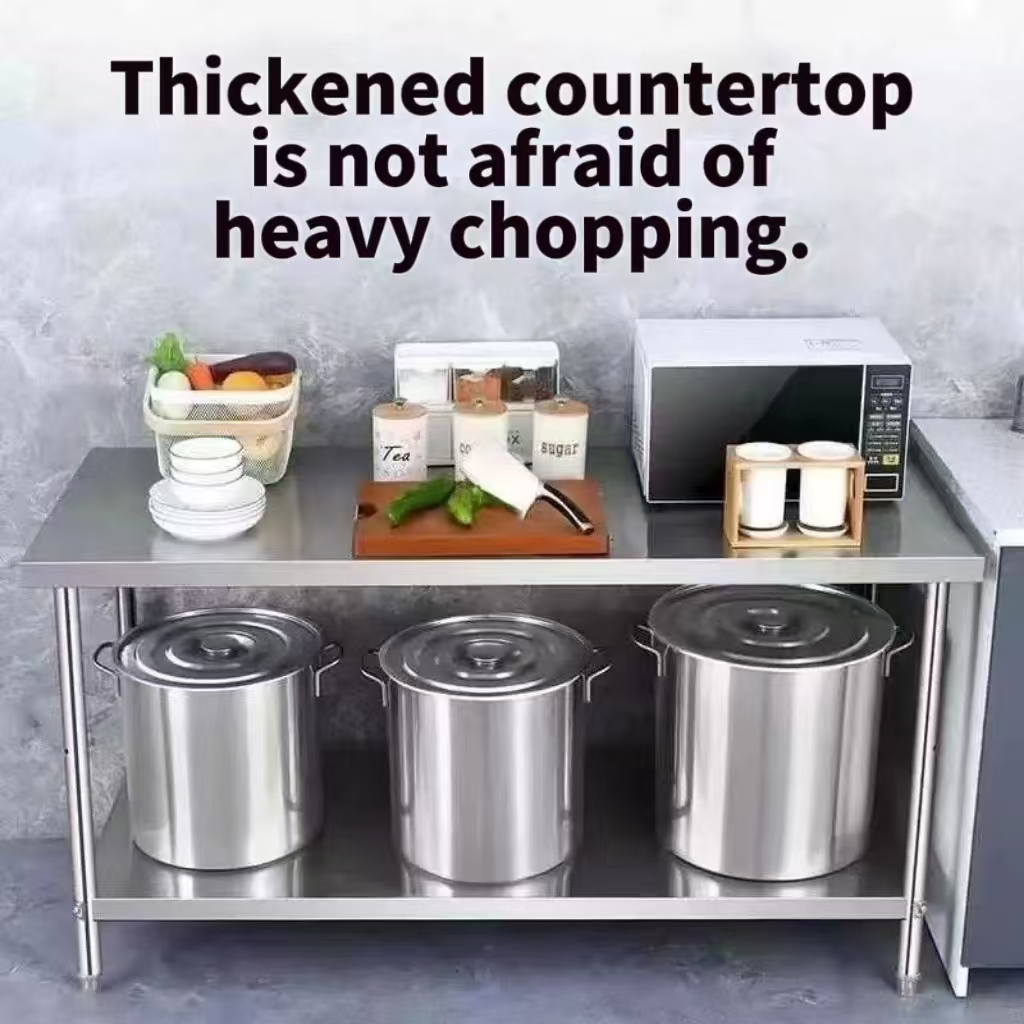 Kitchen table stainless steel worktable 2layer shelf rack organizer storage layer kitchen ...