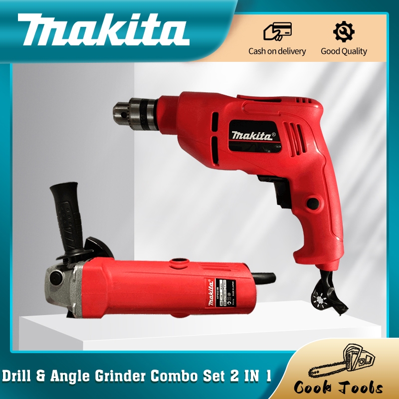 Makita 2 in 1 Grinder With Impact Drill Set Red blue Hammer Angle ...