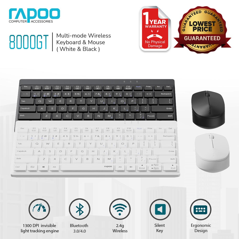 Rapoo 8000GT Wireless Keyboard and Mouse Set with Slim Design and ...
