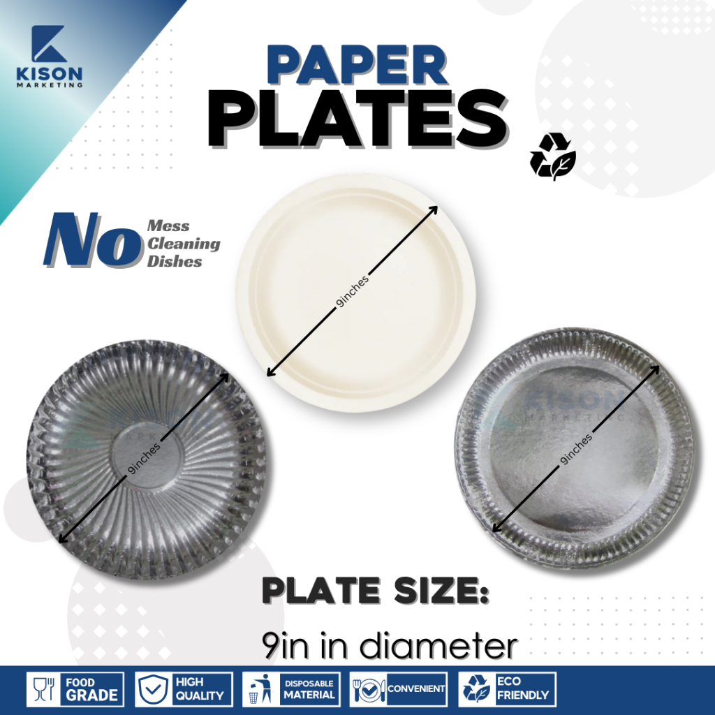 Paper plate 9" White, Silver and Silver Spiral food grade | Shopee ...