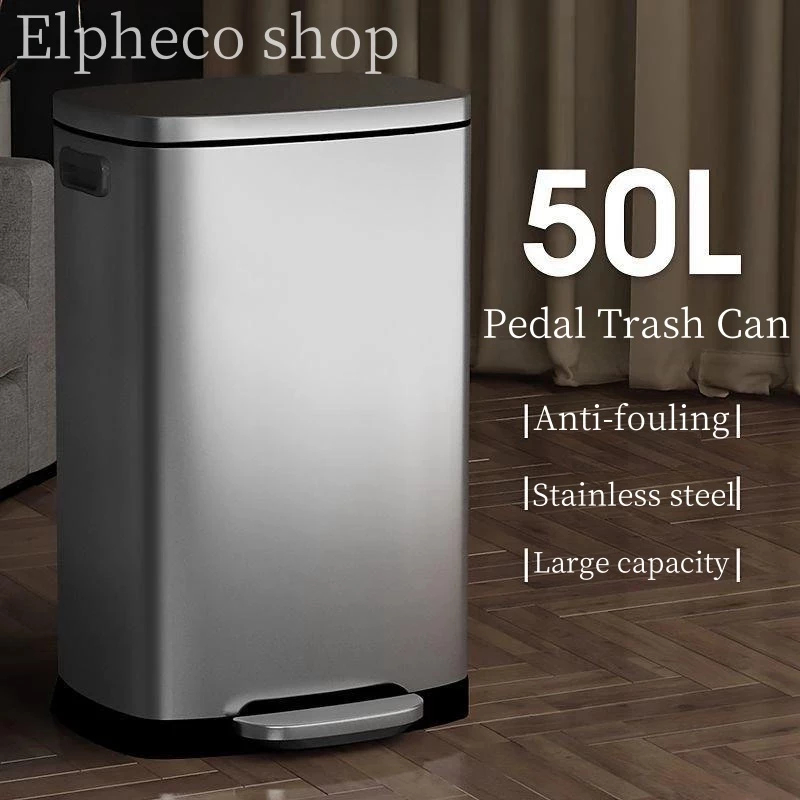 Household trash can foot-operated 30L stainless steel large capacity ...