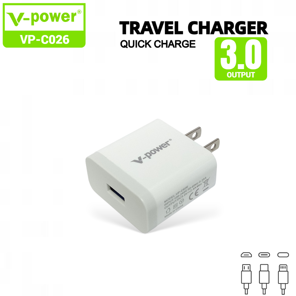 V-power VP-C026 Fast Charger for Android QC3.0 with 1meter Charging ...