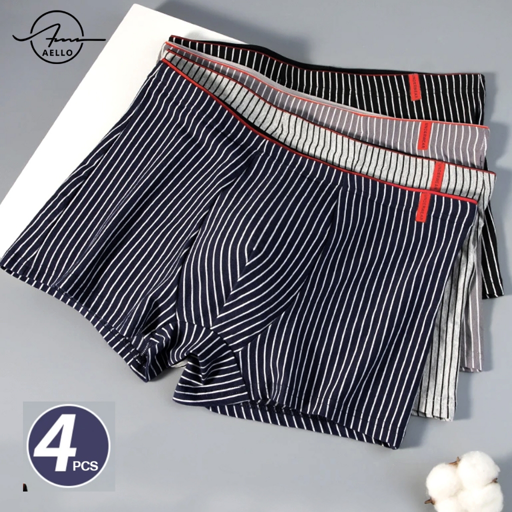Men's Plus Size Boxer Cotton High Quality Stretch Striped Shorts ...