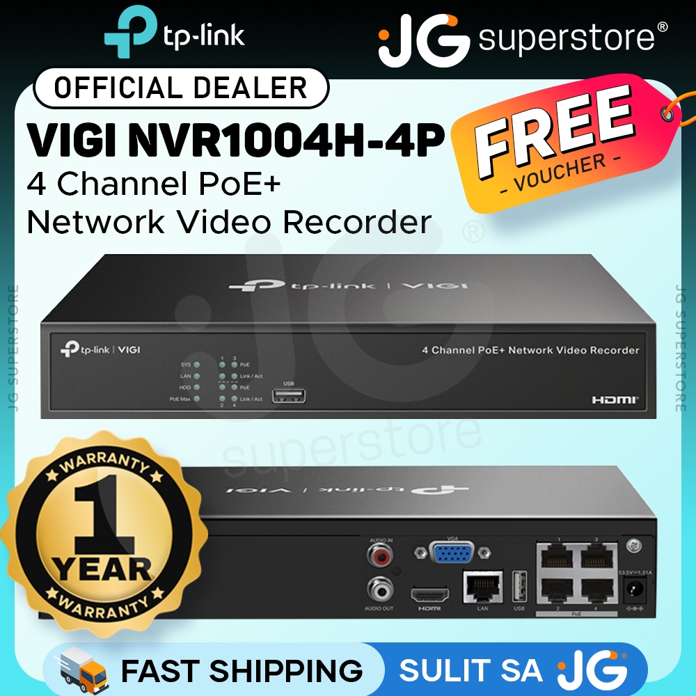TP-Link VIGI NVR1004H-4P 4 Channel 53W PoE+ Network Video Recorder 4K HDMI Output Max 10TB ...