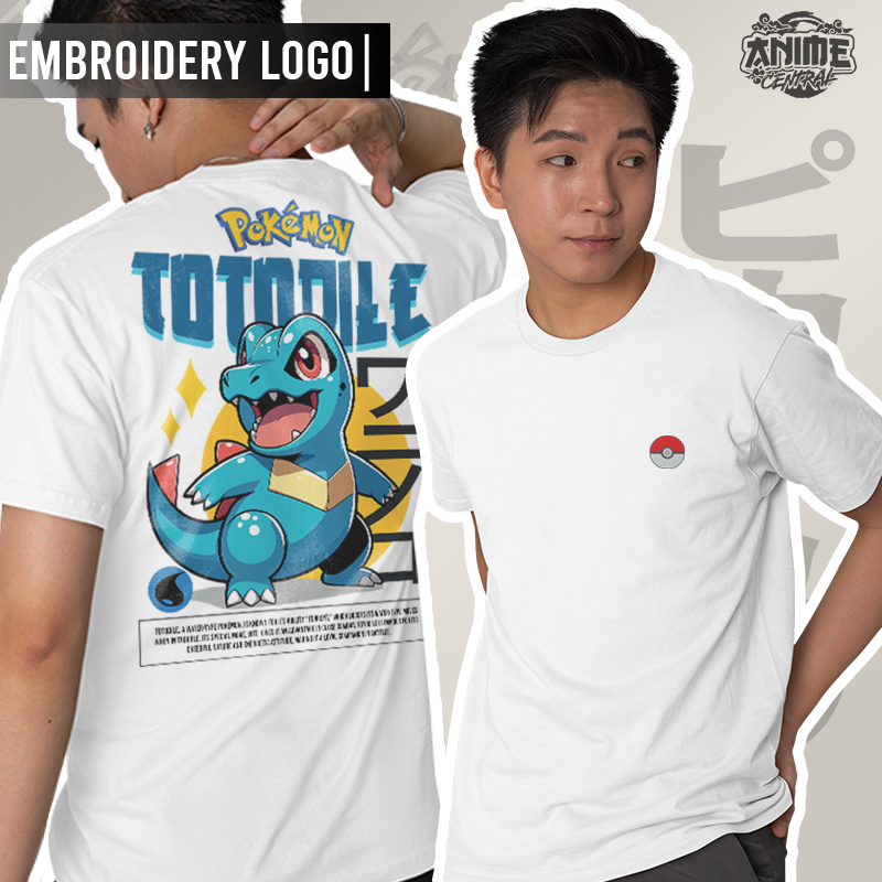 Embroidery Front Pokemon Totodile Characters Bootleg Design T-shirt ...