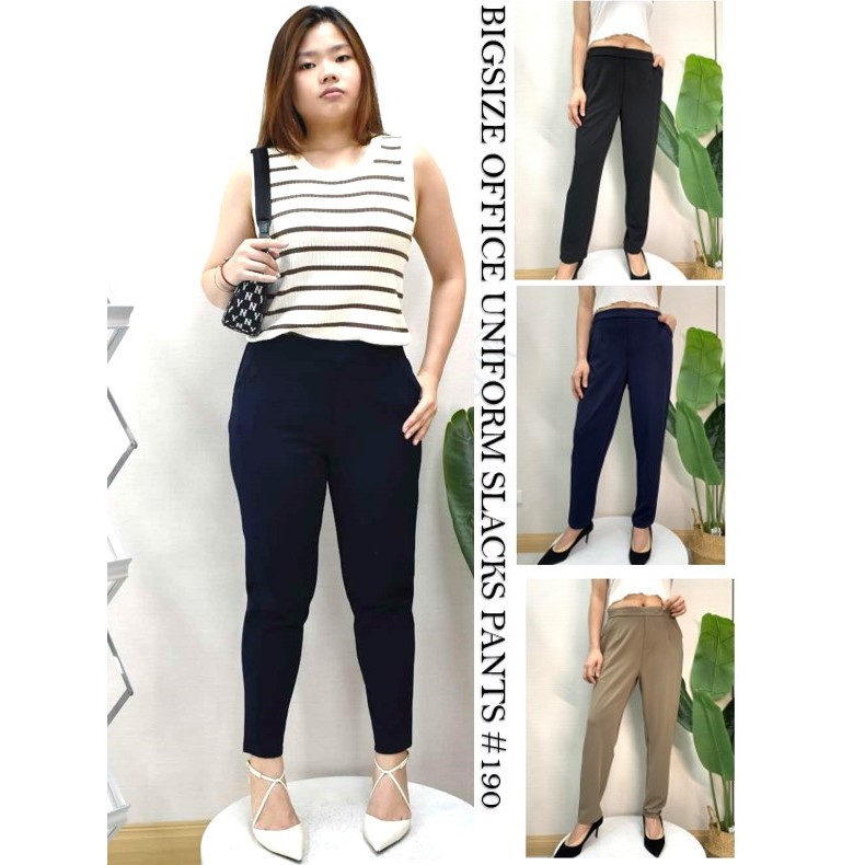 (S-3XL) Strechable Office Uniform Slacks For Plussize Women Spandex ...