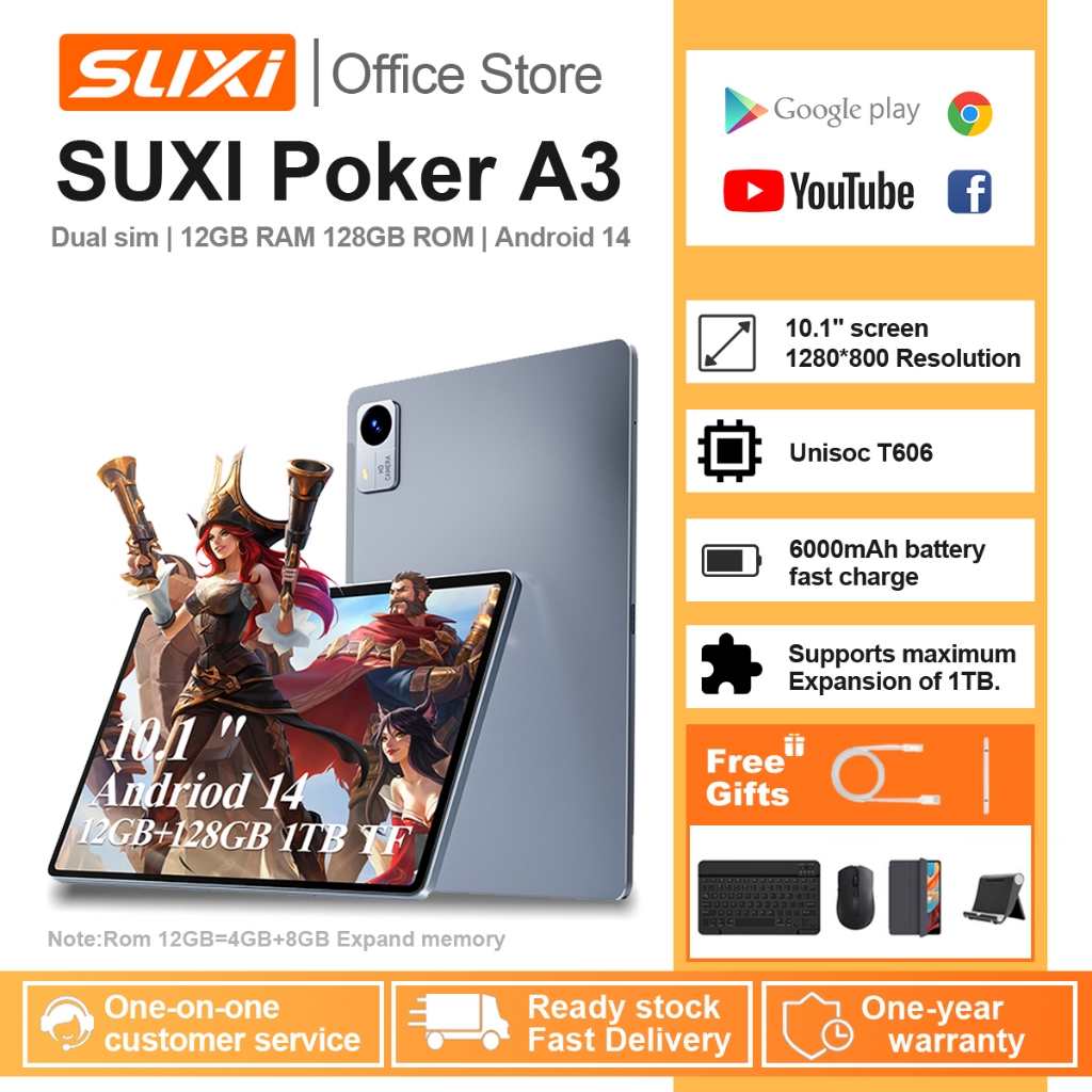 SUXI A3 Poker Tablet Android 14.10.1inch 12+128GB Dual SIM 5G WIFI AI ...