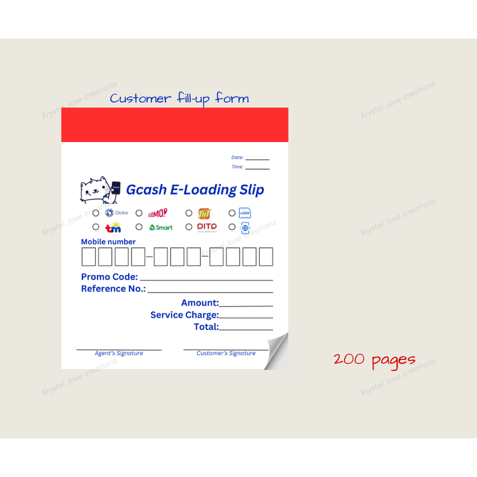 200pages Gcash E-Loading Transaction Slip | customer fill-up form ...