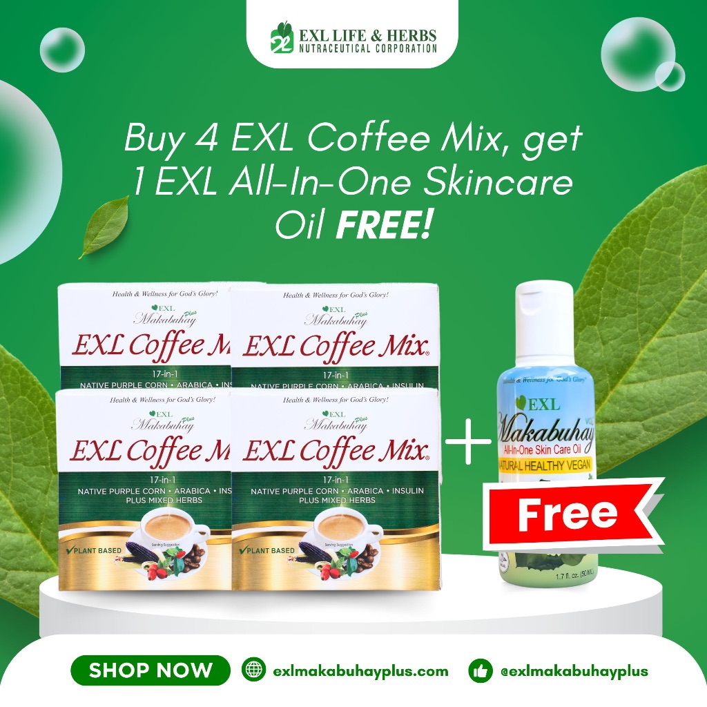4 EXL 17-IN-1 COFFEE MIX, FREE EXL ALL-IN-ONE SKINCARE OIL | Shopee ...