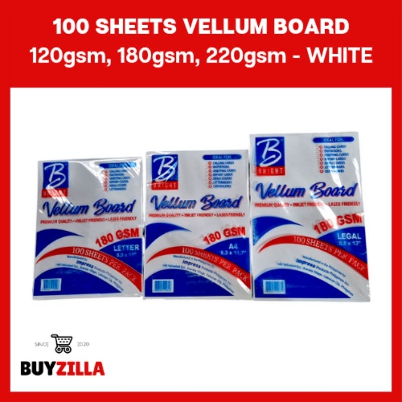 BUYZILLA 100 sheets Vellum Board Paper White | Shopee Philippines