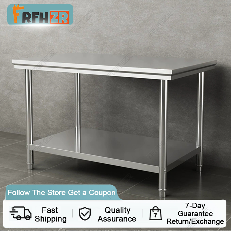 Modern home kitchen work table |double-deck 120*50*80| silver stainless ...